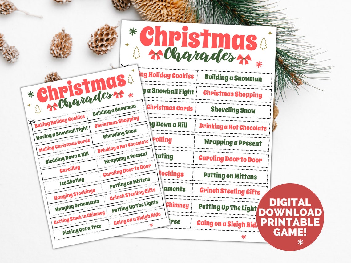 Christmas Charades Game Printable, Printable Christmas Game, Christmas ...