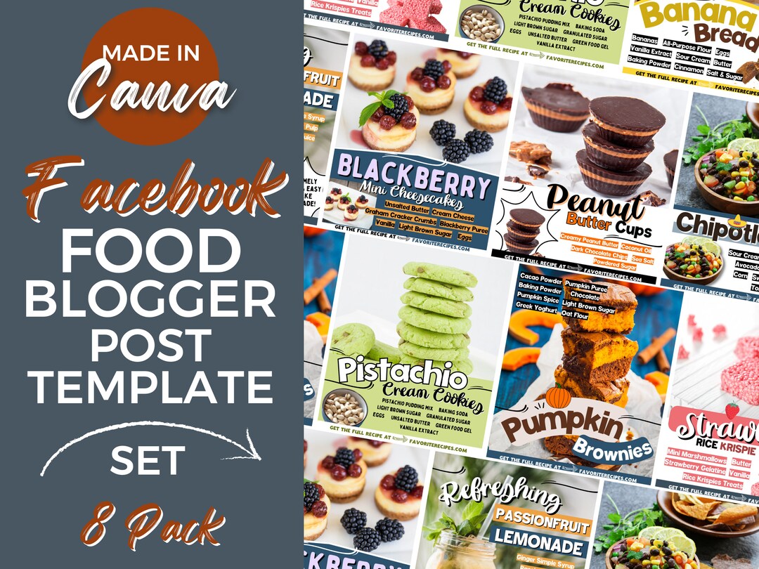 Food Blogger Facebook Post Template: Bold Canva Design - Etsy