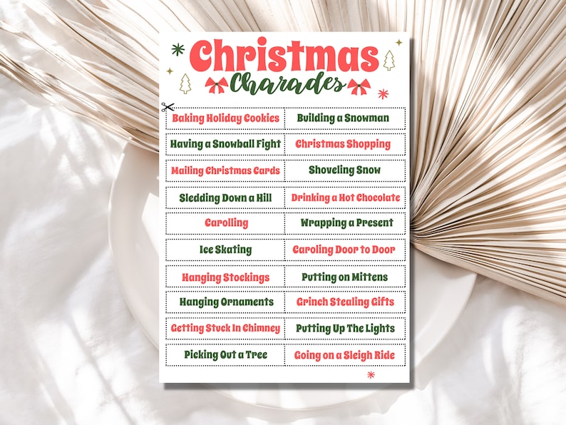 Christmas Charades Game Printable, Printable Christmas Game, Christmas ...