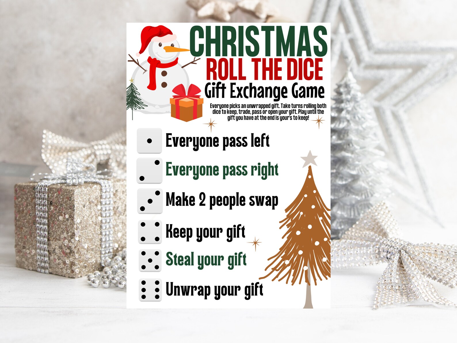 Christmas Gift Exchange Dice Game, Christmas Party Game Printable ...