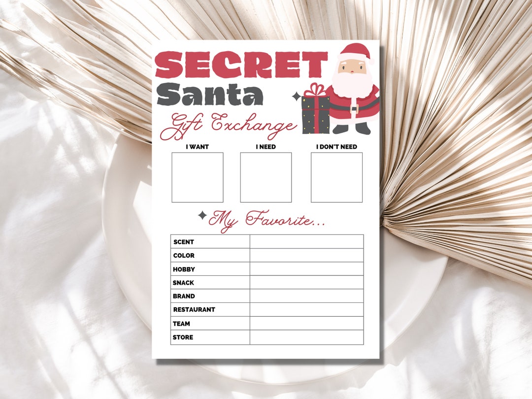 Christmas Gift Exchange Printable, Secret Santa Christmas Gift List ...