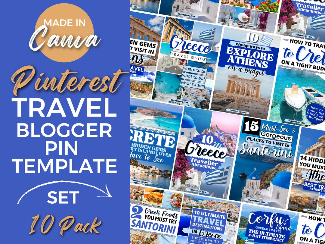 Travel Pinterest Pin Templates for Canva: Blogger Set (digital Download ...