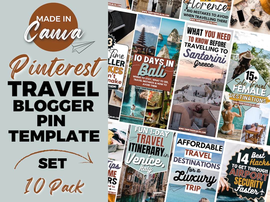 Travel Pinterest Pin Templates for Canva (10 Pack) - Etsy