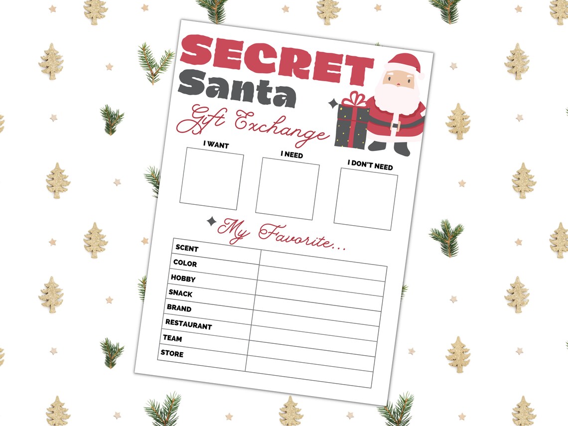 Secret Santa Gift Exchange List: Christmas Planner (PDF Printable) - Etsy