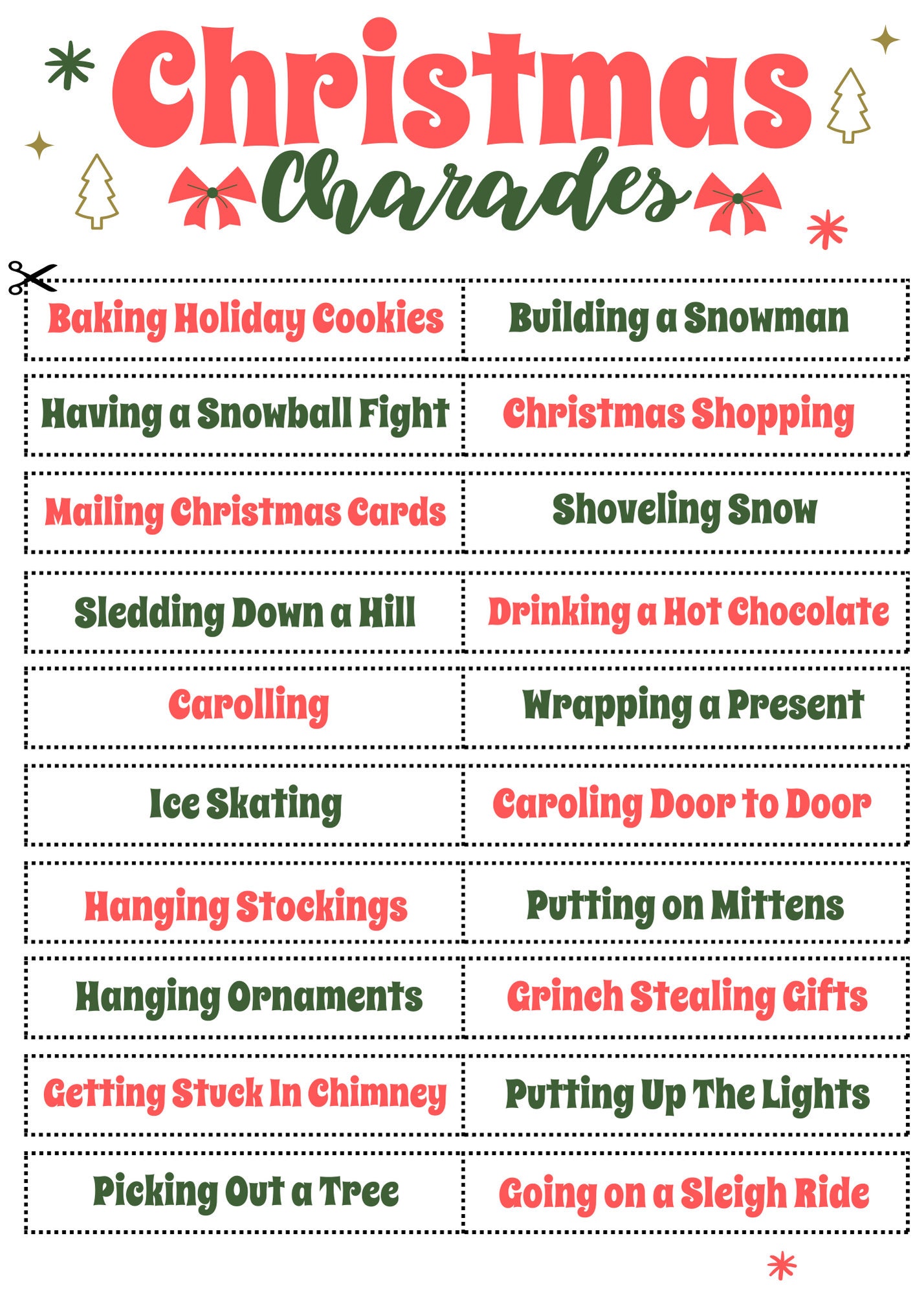 Christmas Charades Game Printable, Printable Christmas Game, Christmas ...