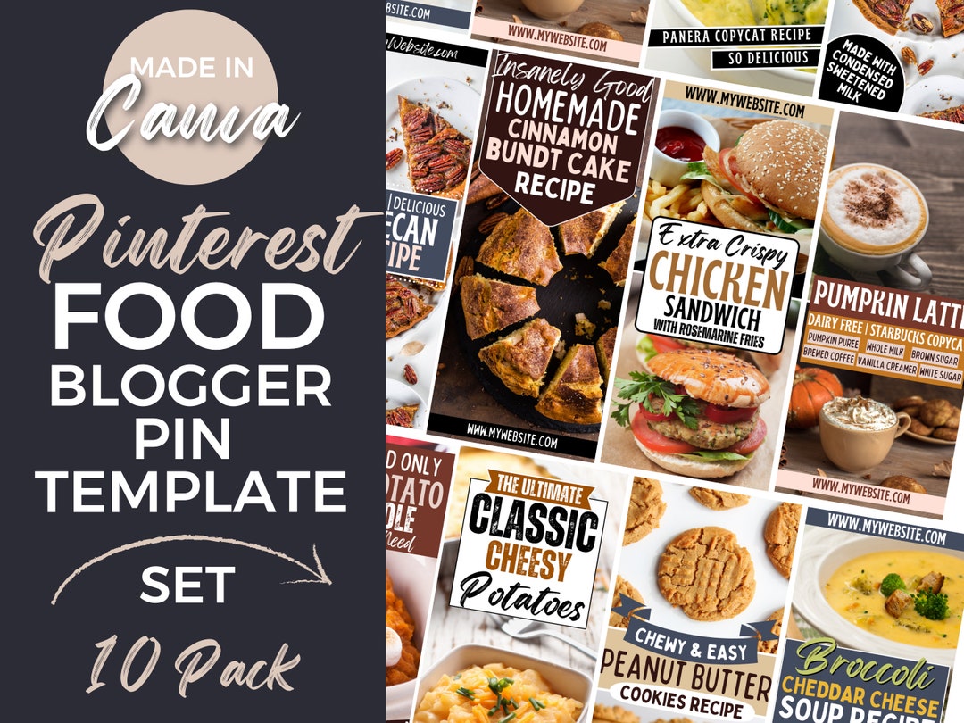 Food Blogger Pinterest Pin Templates: Editable Canva Designs (10 Pack ...