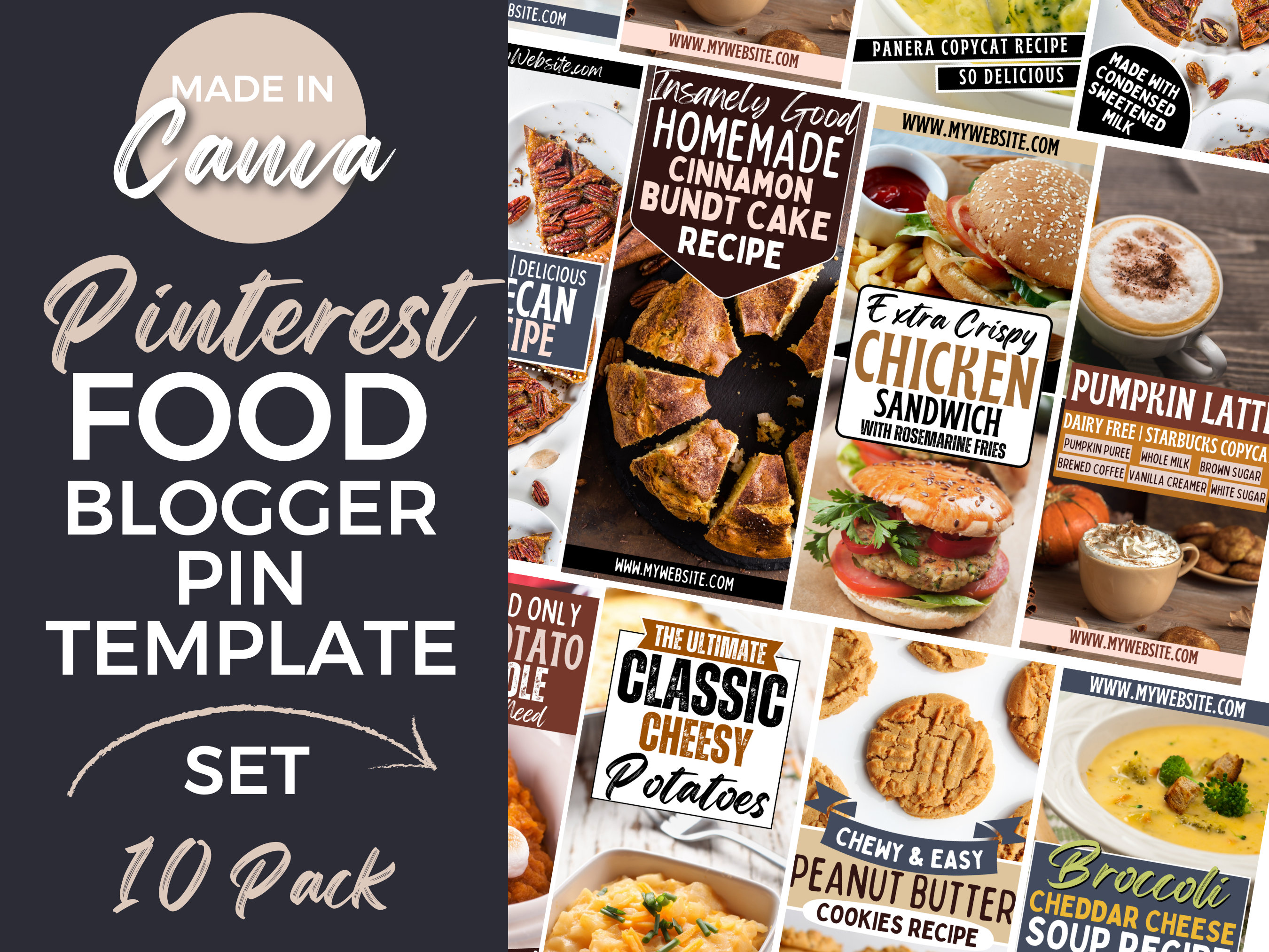 Food Blogger Pinterest Pin Templates: Editable Canva Designs (10 Pack ...