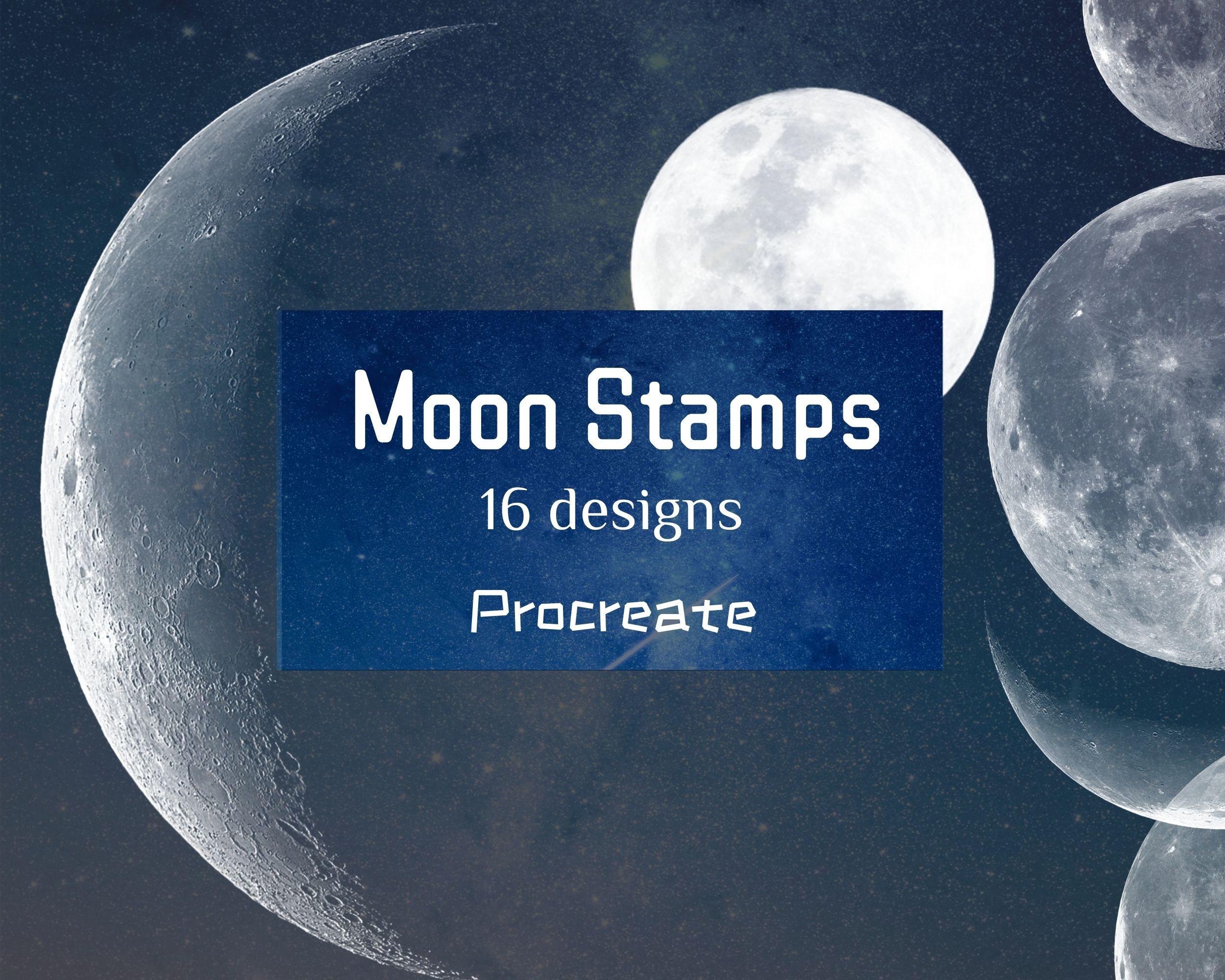 16 Moon Procreate Stamps, Hand Drawn Procreate Brushset, Crescent Moon ...