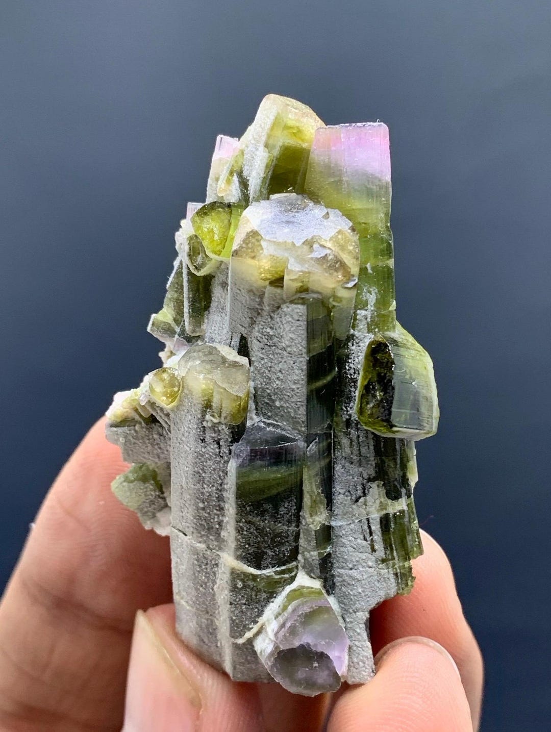 Natural Tourmaline Crystal Bi Color Combined Specimen, Green Tourmaline ...