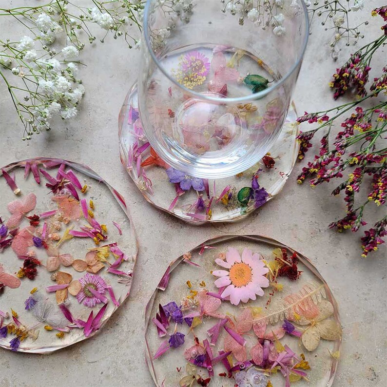 Bella Resin summer Flowers Diamond Coaster Set | Etsy