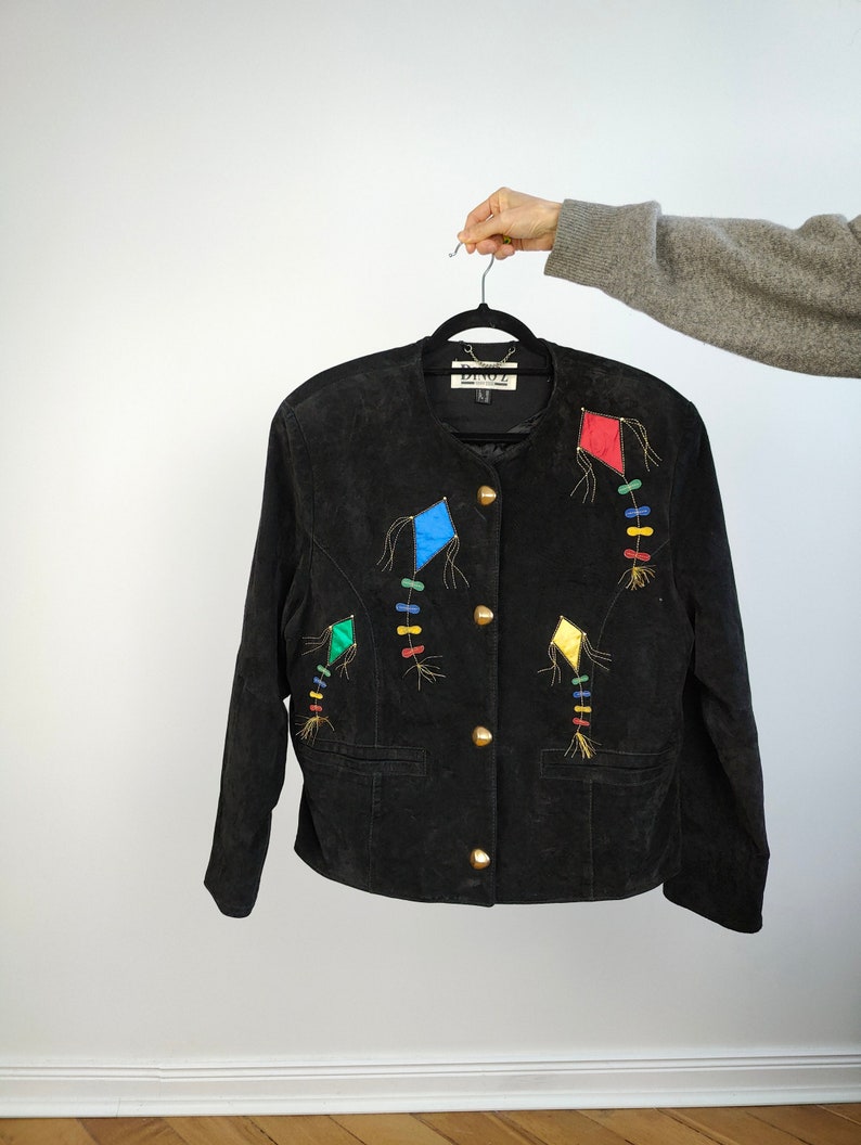 The 80s Dino'z Suede Leather Black Kite Jacket Vintage - Etsy