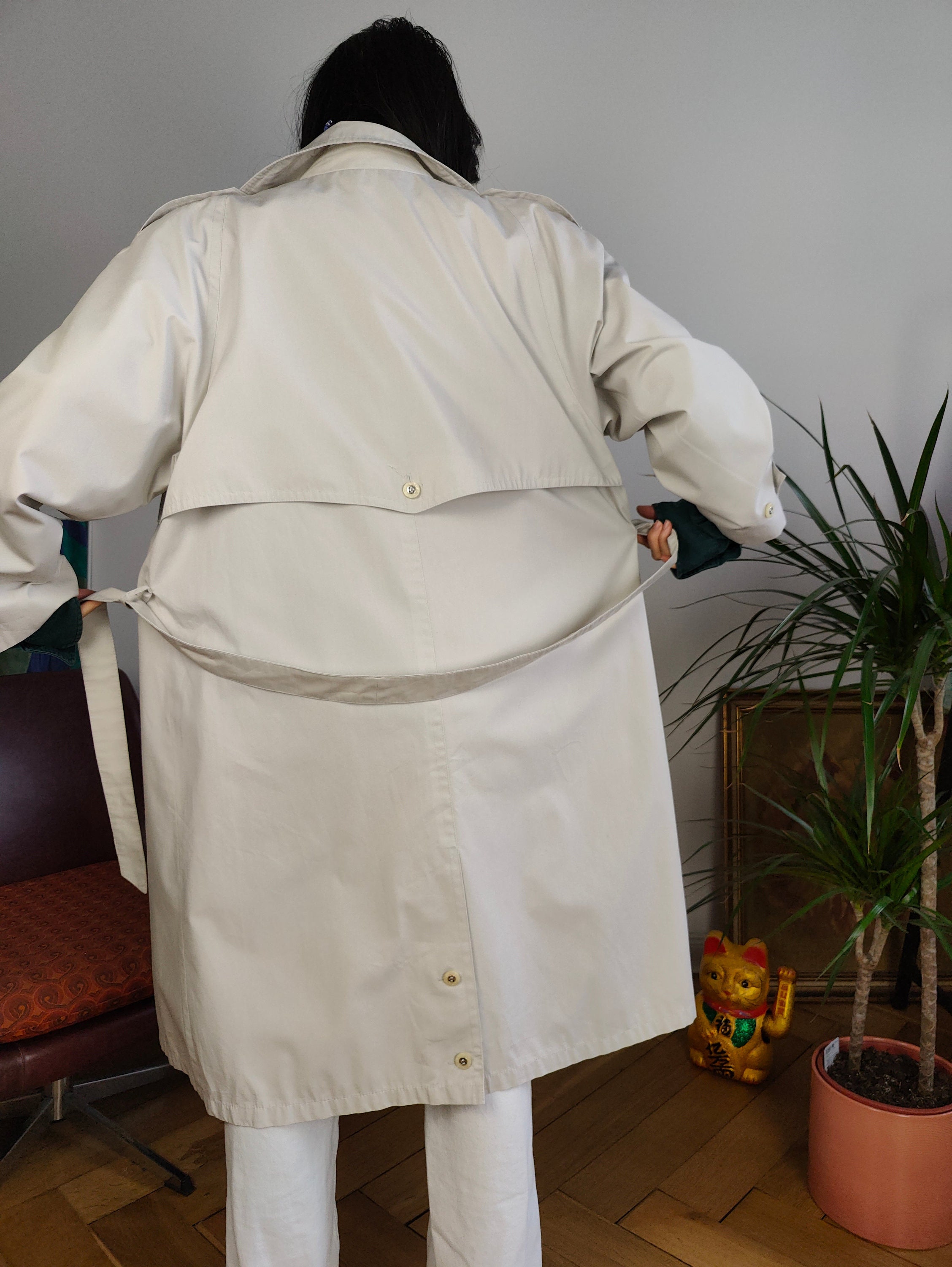 Vintage White Trench Coat Midi Long Spring Summer Women S-M - Etsy