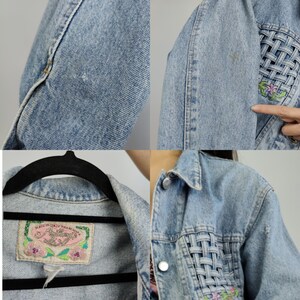 The Checker Flower Embroidery Denim Jacket | Vintage 80s Floral Checker ...