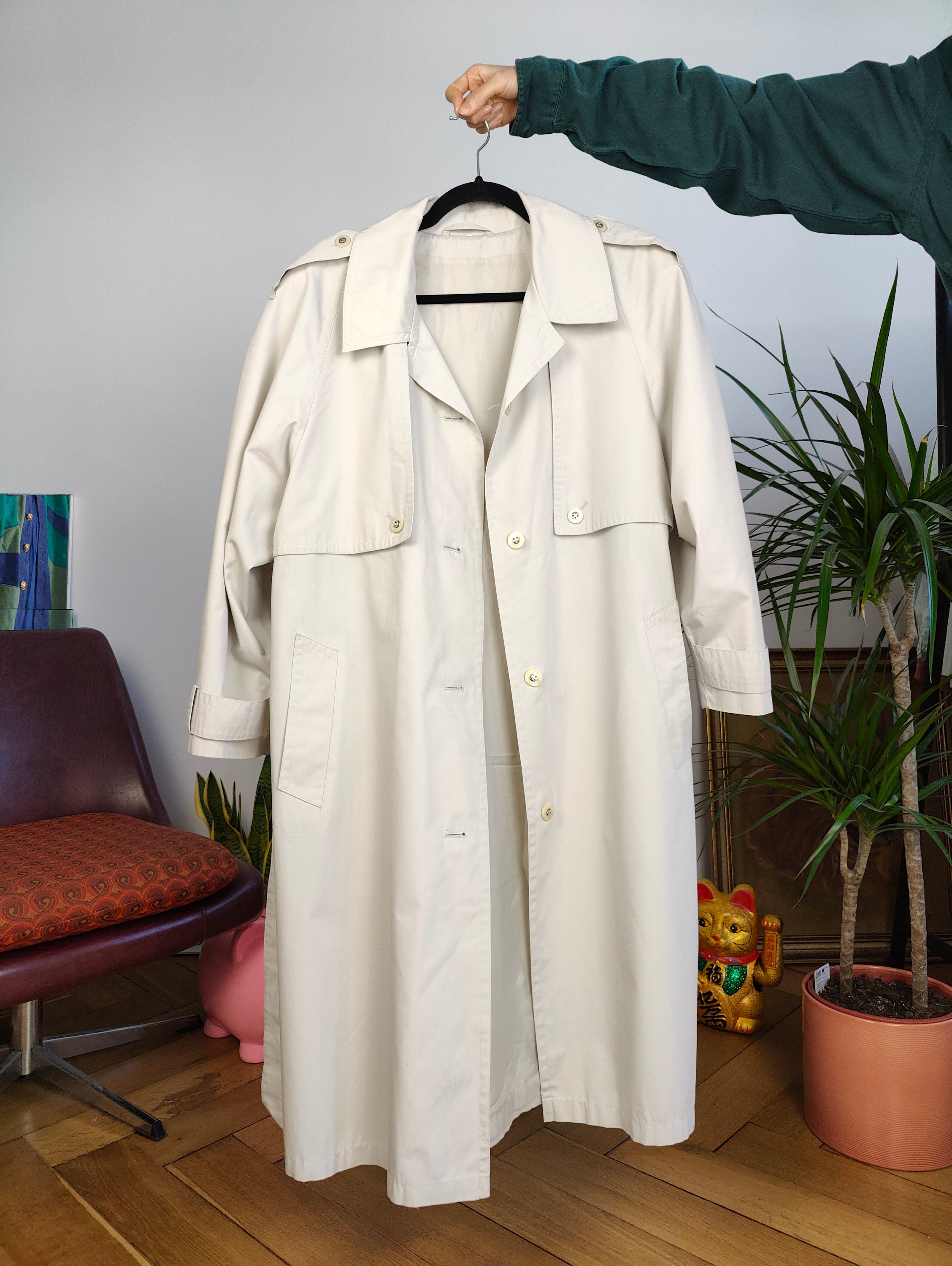 Vintage White Trench Coat Midi Long Spring Summer Women S-M - Etsy