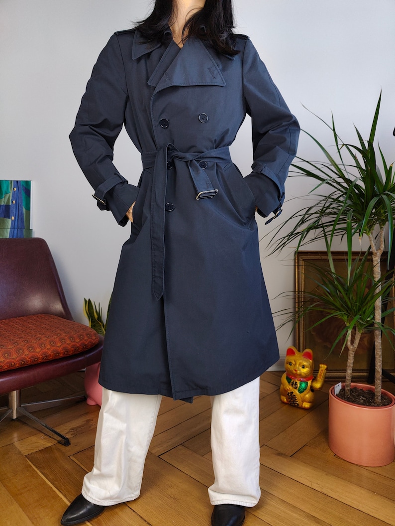 Vintage Navy Blue Trench Coat Midi Long Spring Summer Women S - Etsy Canada