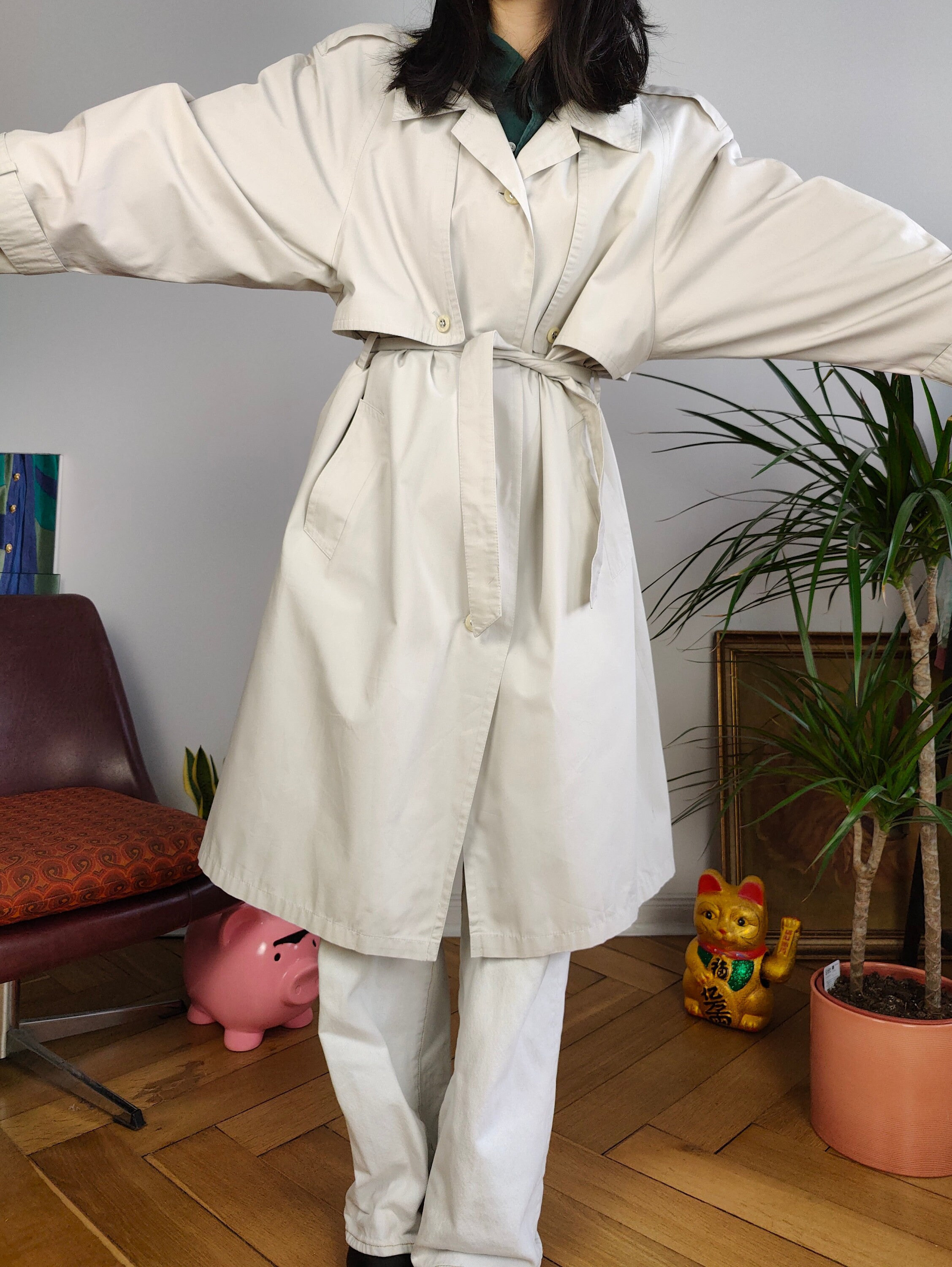 Vintage White Trench Coat Midi Long Spring Summer Women S-M - Etsy