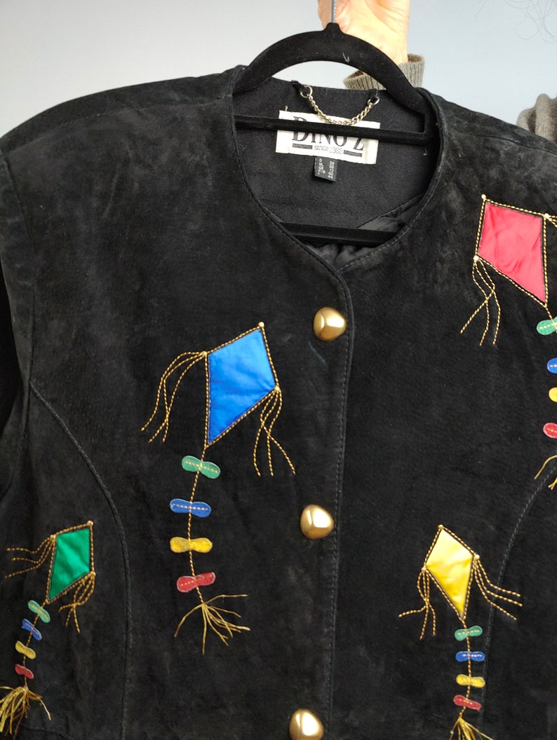 The 80s Dino'z Suede Leather Black Kite Jacket Vintage Real Leather ...
