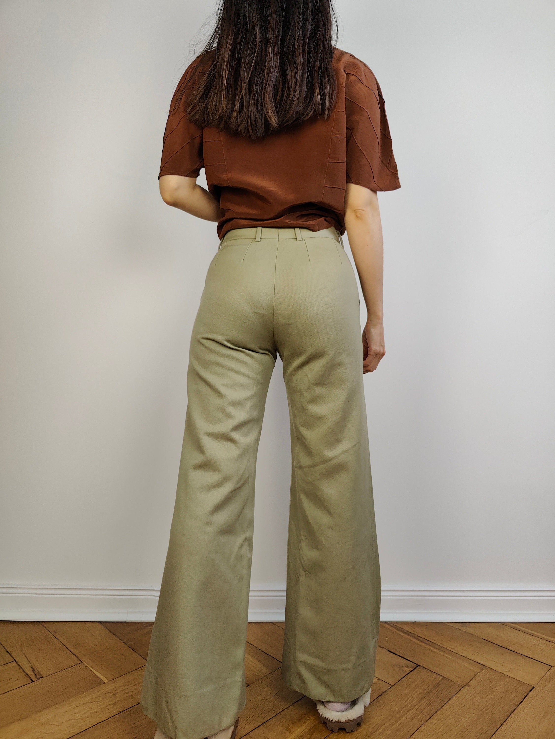 The Sage Green Wide Leg Pants Vintage San Remo Khaki Olive Green Mid ...