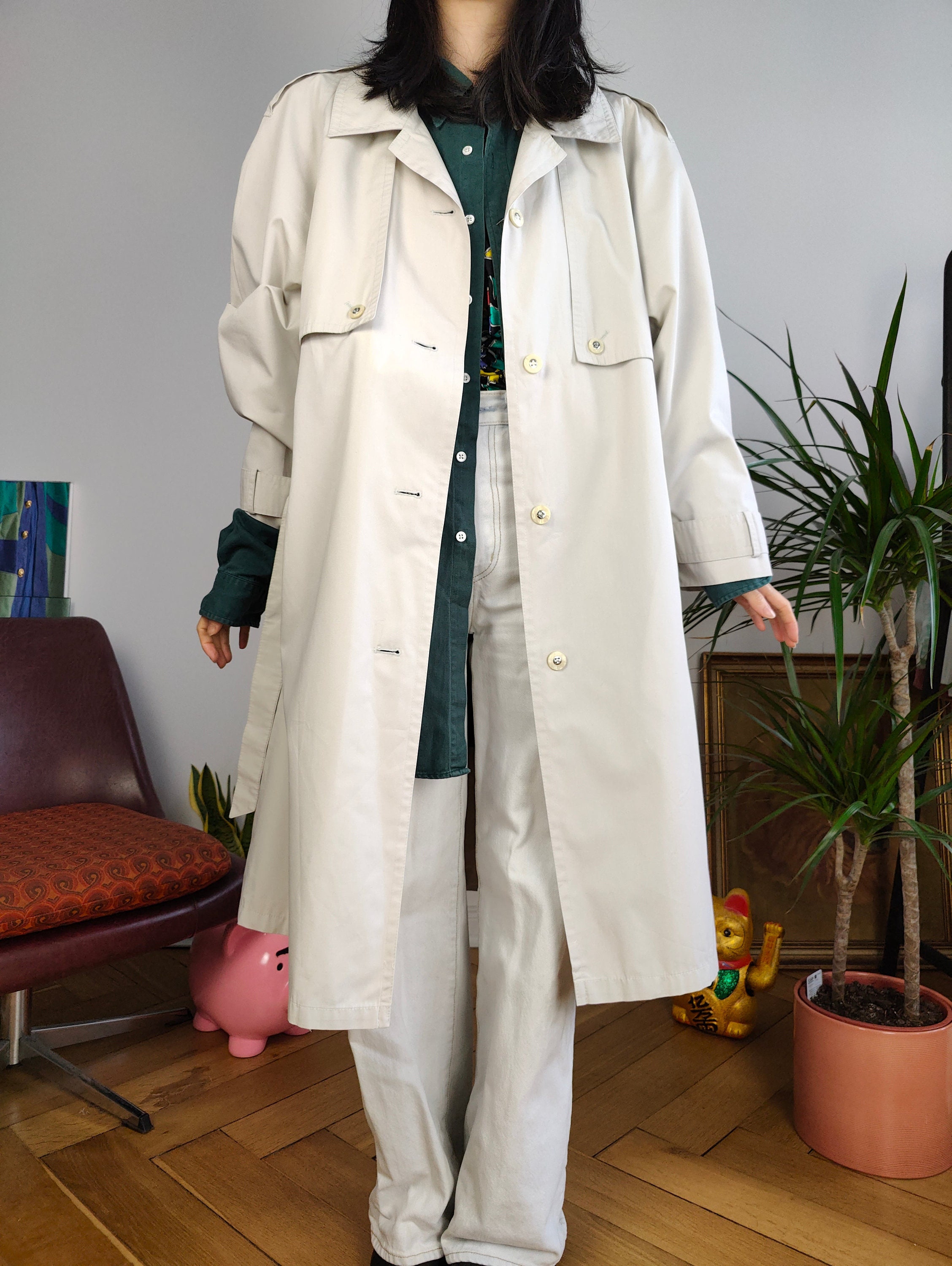 Vintage White Trench Coat Midi Long Spring Summer Women S-M - Etsy