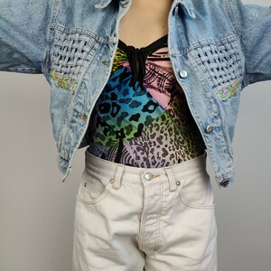 The Checker Flower Embroidery Denim Jacket | Vintage 80s Floral Checker ...