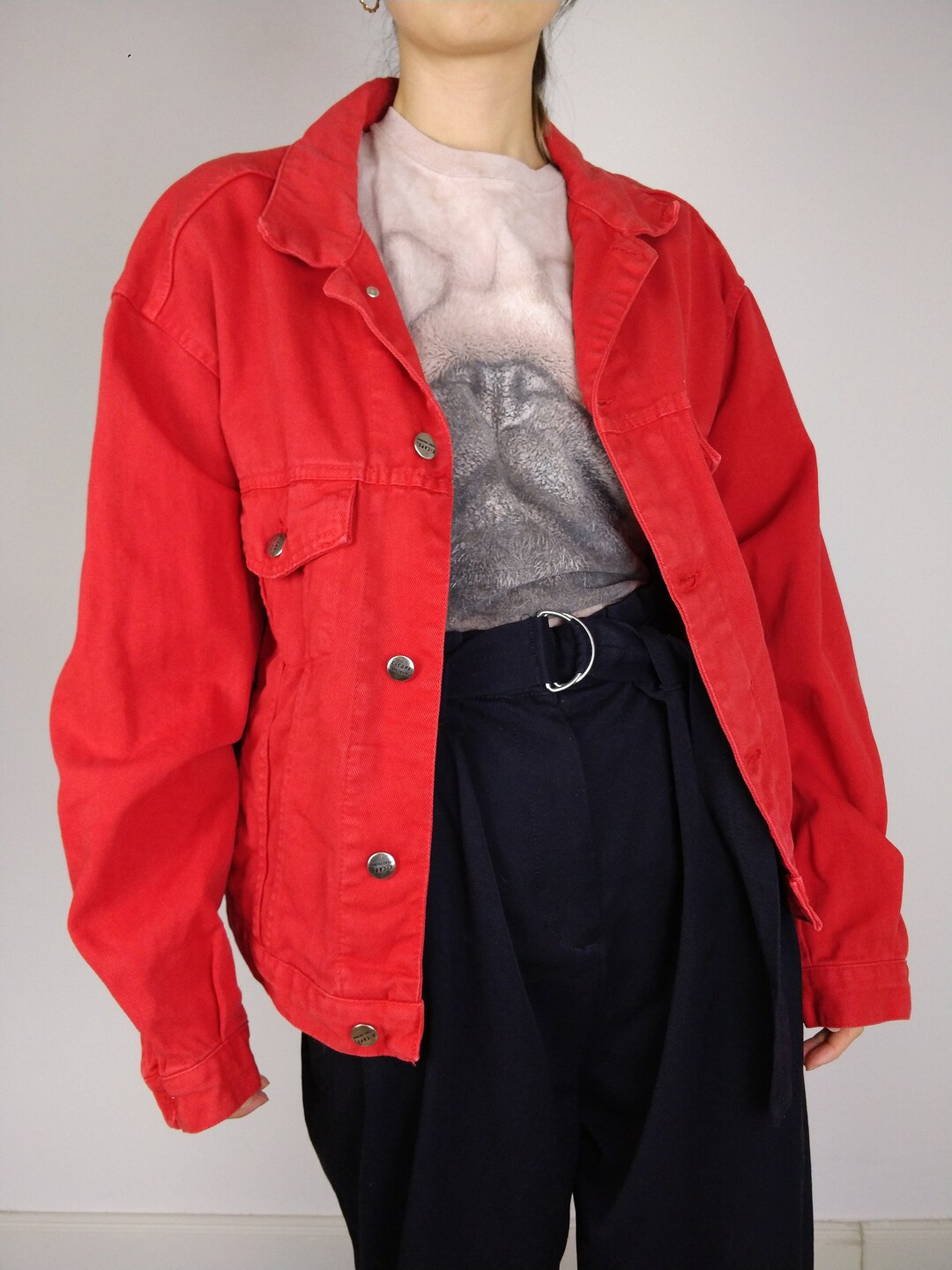 The Red Denim Vintage Red Trucker Denim Jeans Jacket M - Etsy UK