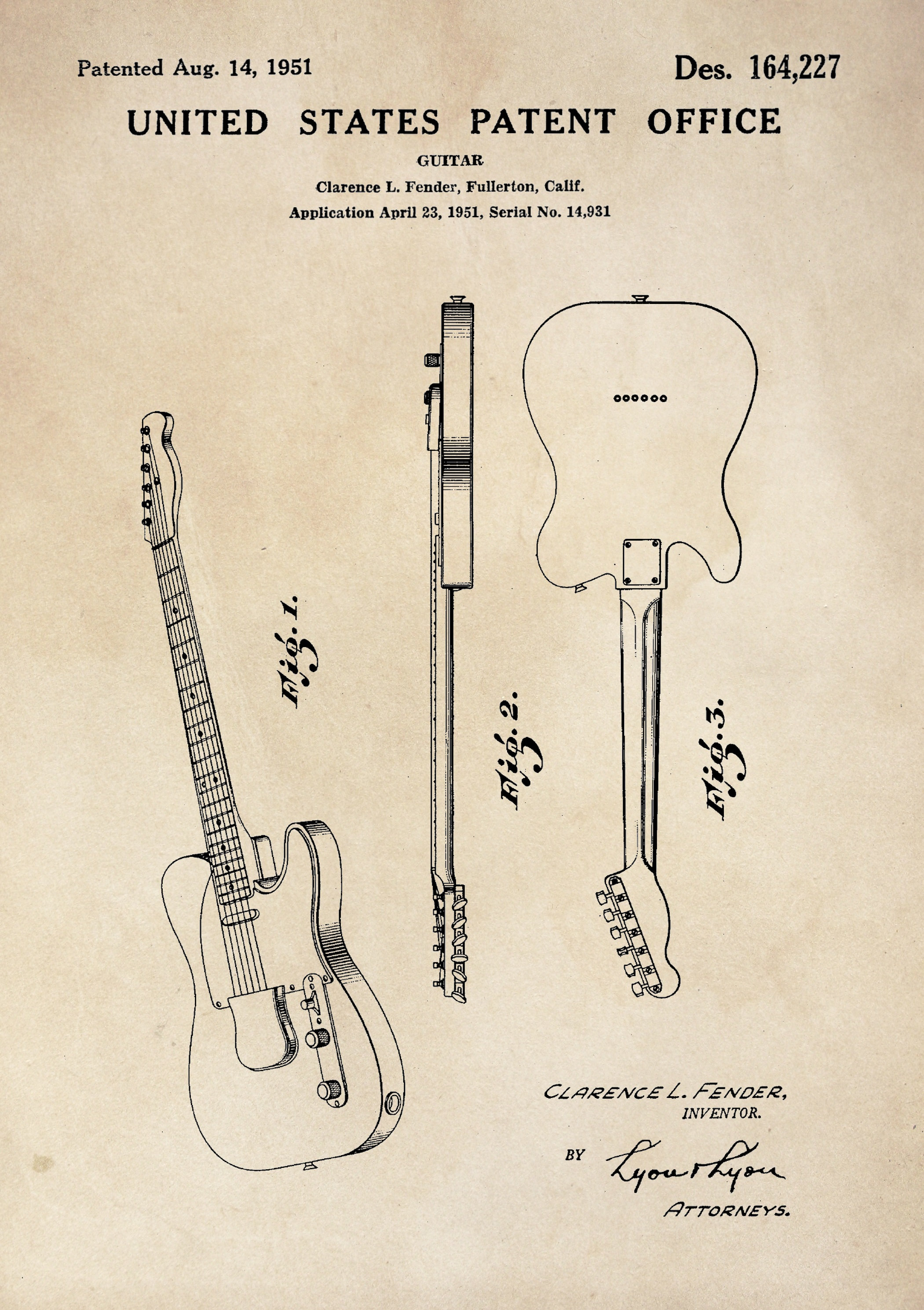 Patent Print - Fender / Guitar / Telecaster - Vintage Poster Wall Art ...