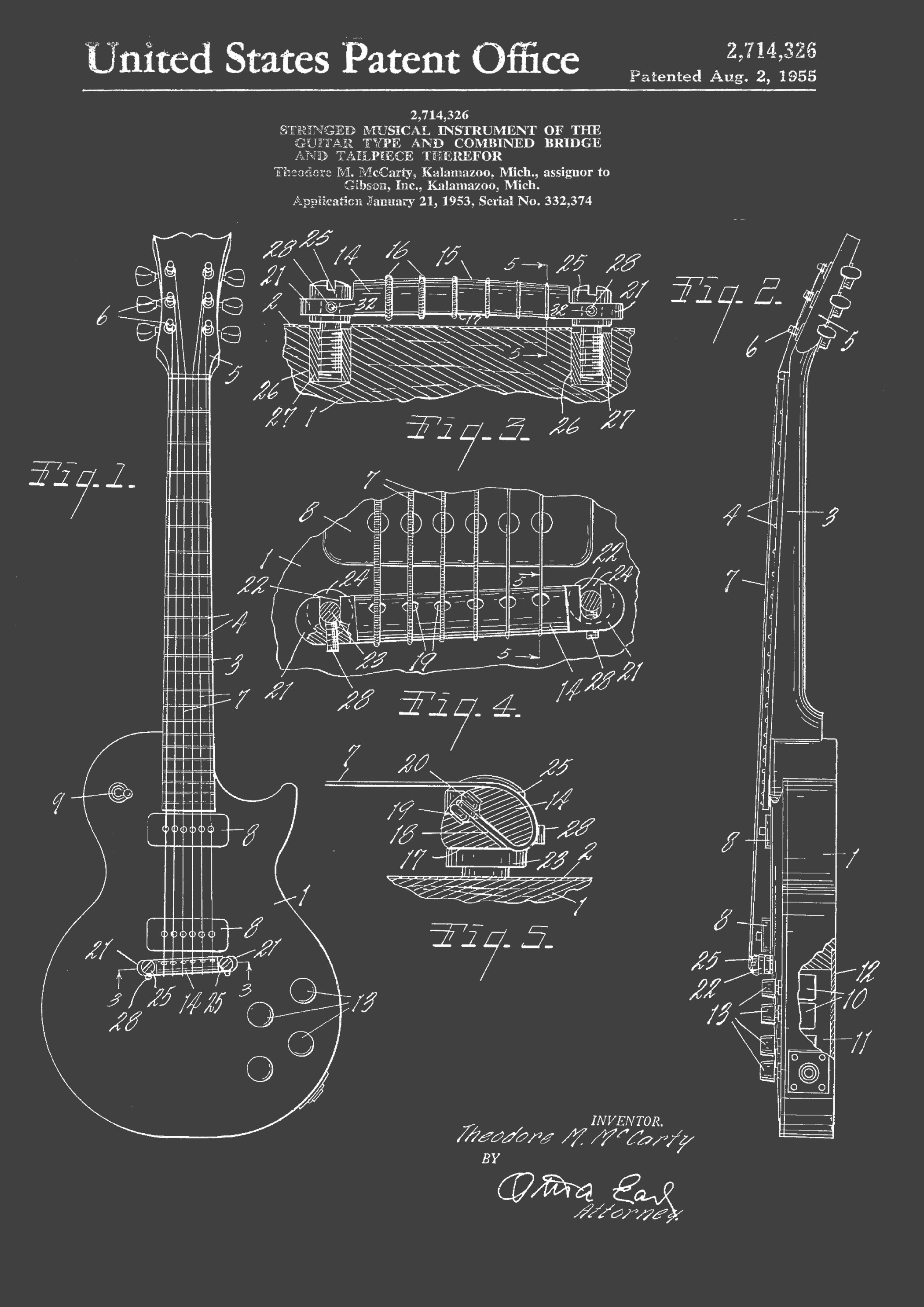 Patent Print - Gibson / Les Paul / Guitar - Poster Wall Art - A4 Framed ...