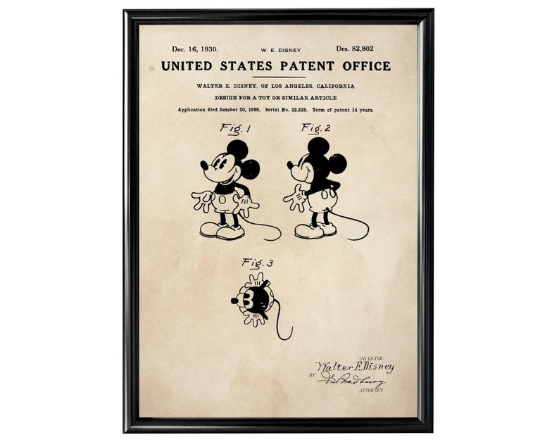 Mickey Mouse / Walt Disney Patent Print Vintage Poster | Etsy