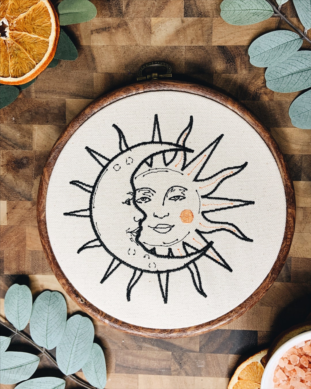 The Lovers Eclipse Embroidered Hoop Home Decor - Zodiac Embroidery ...