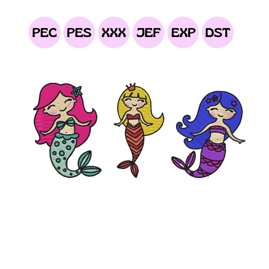 Mermaid Embroidery Design 3 Mermaid Designs Digital Download Embroidery ...