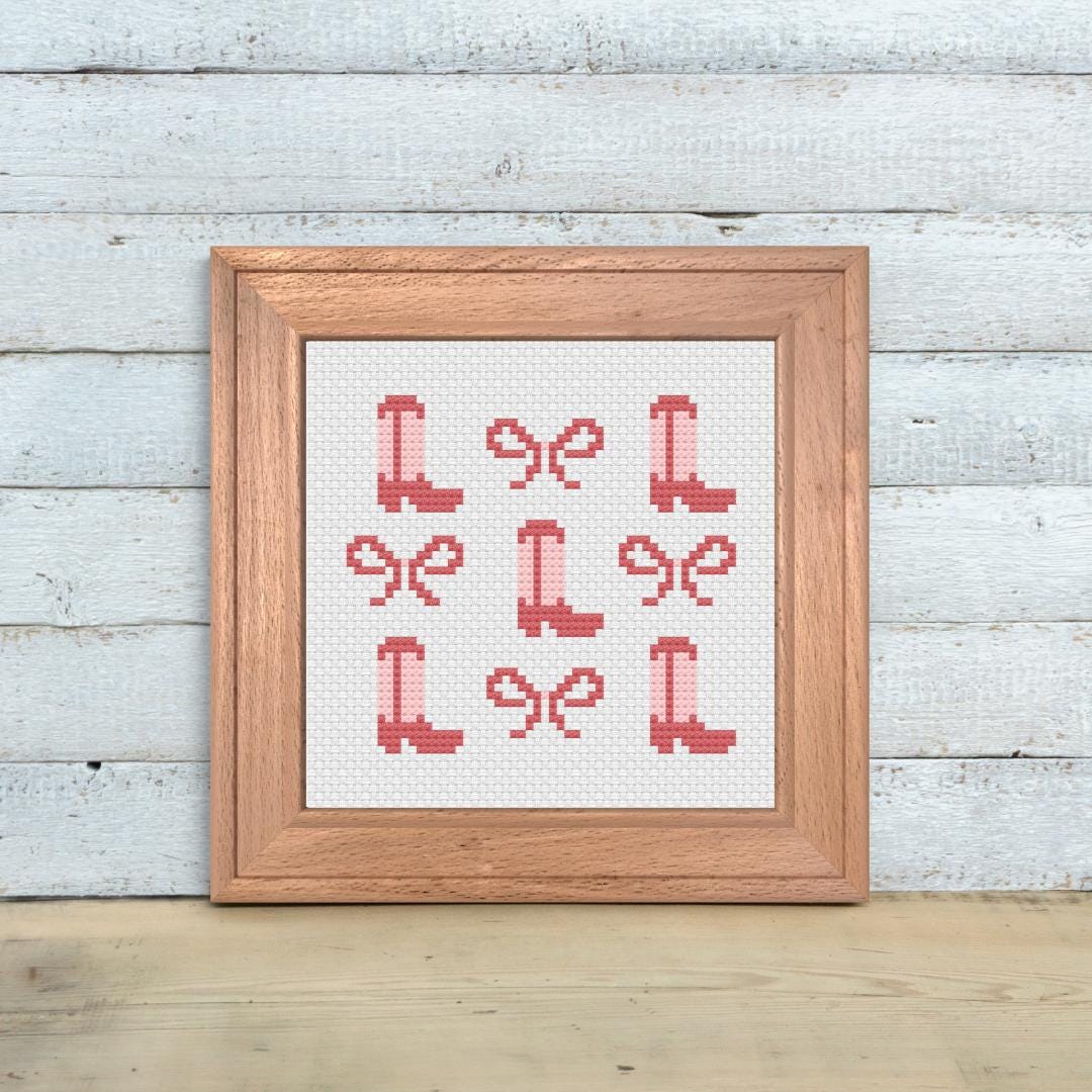 Boots & Bows Cross Stitch Pattern, Coquette, Pink Sampler, Instant ...