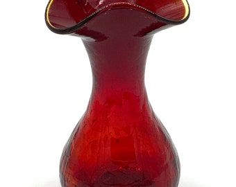 Red Crackle Glass Vase - Etsy