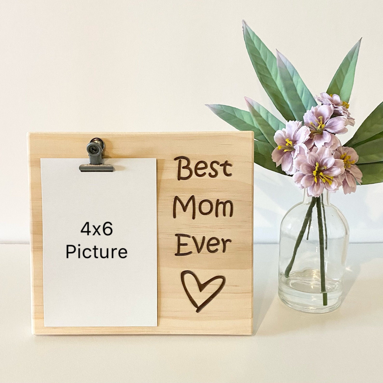 Best Mom Ever Wooden Photo Frame, Engraved Writing on Wood Picture ...