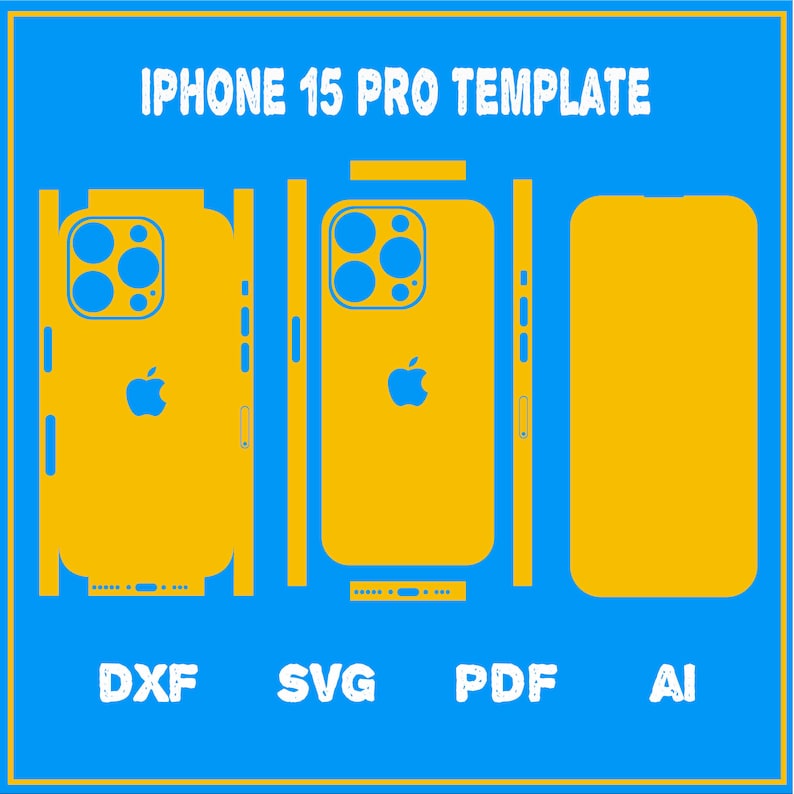 Apple iPhone 15 Pro - Full Wrap Skin Cutting Template Dxf, SVG, EPS, Aİ ...