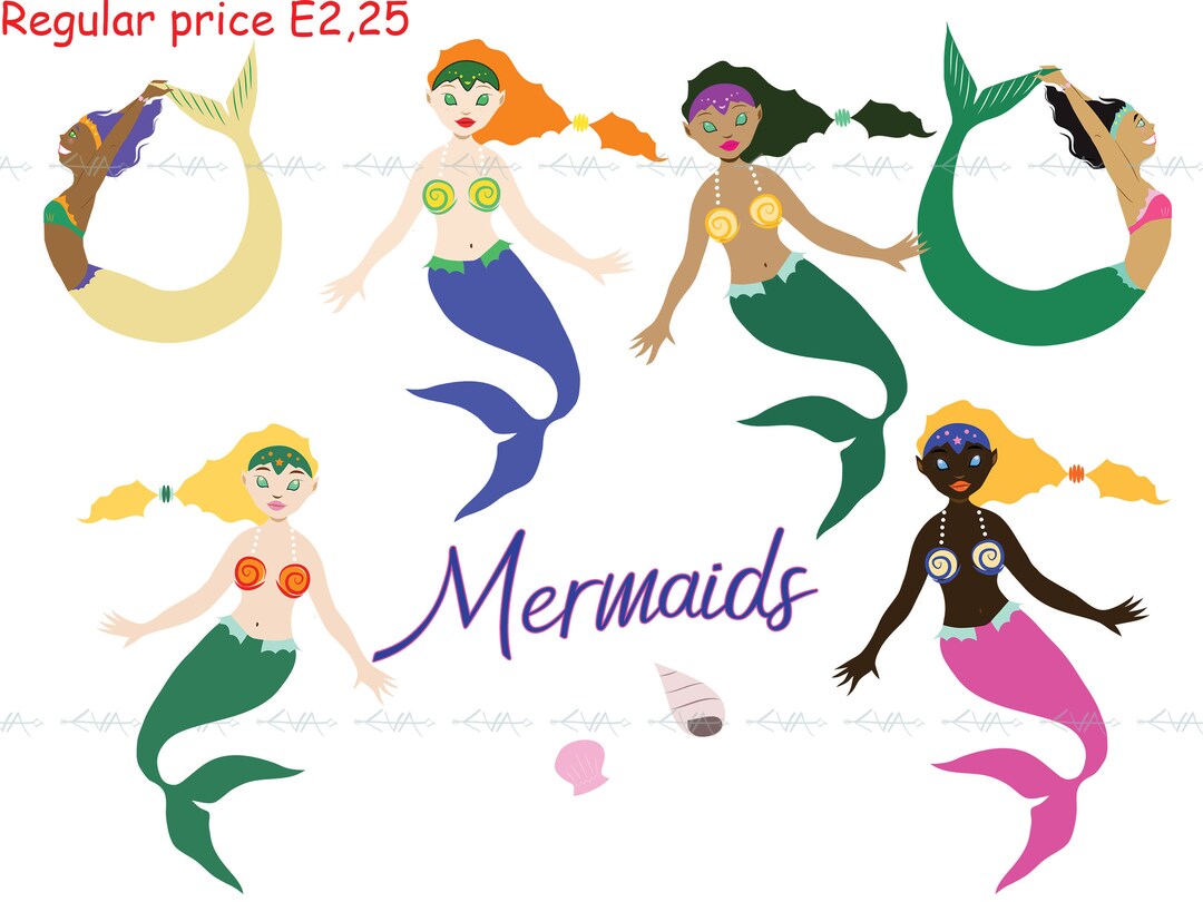 Mermaid Bundle, Cute Mermaid Clipart, Mermaid Png, Mermaid Clipart ...