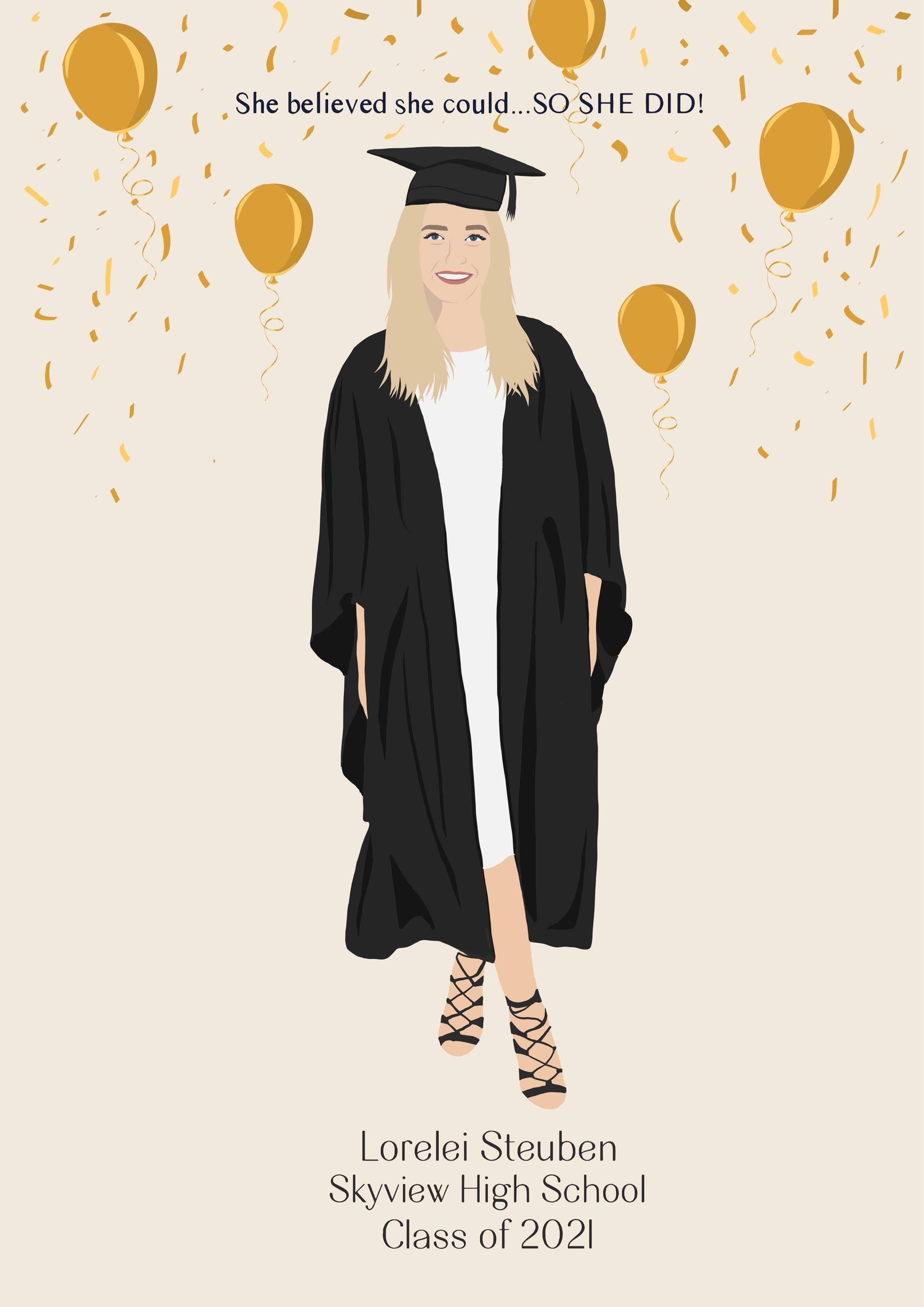 Hand Drawn Personalised Graduation Portrait Illustration/ Digital ...