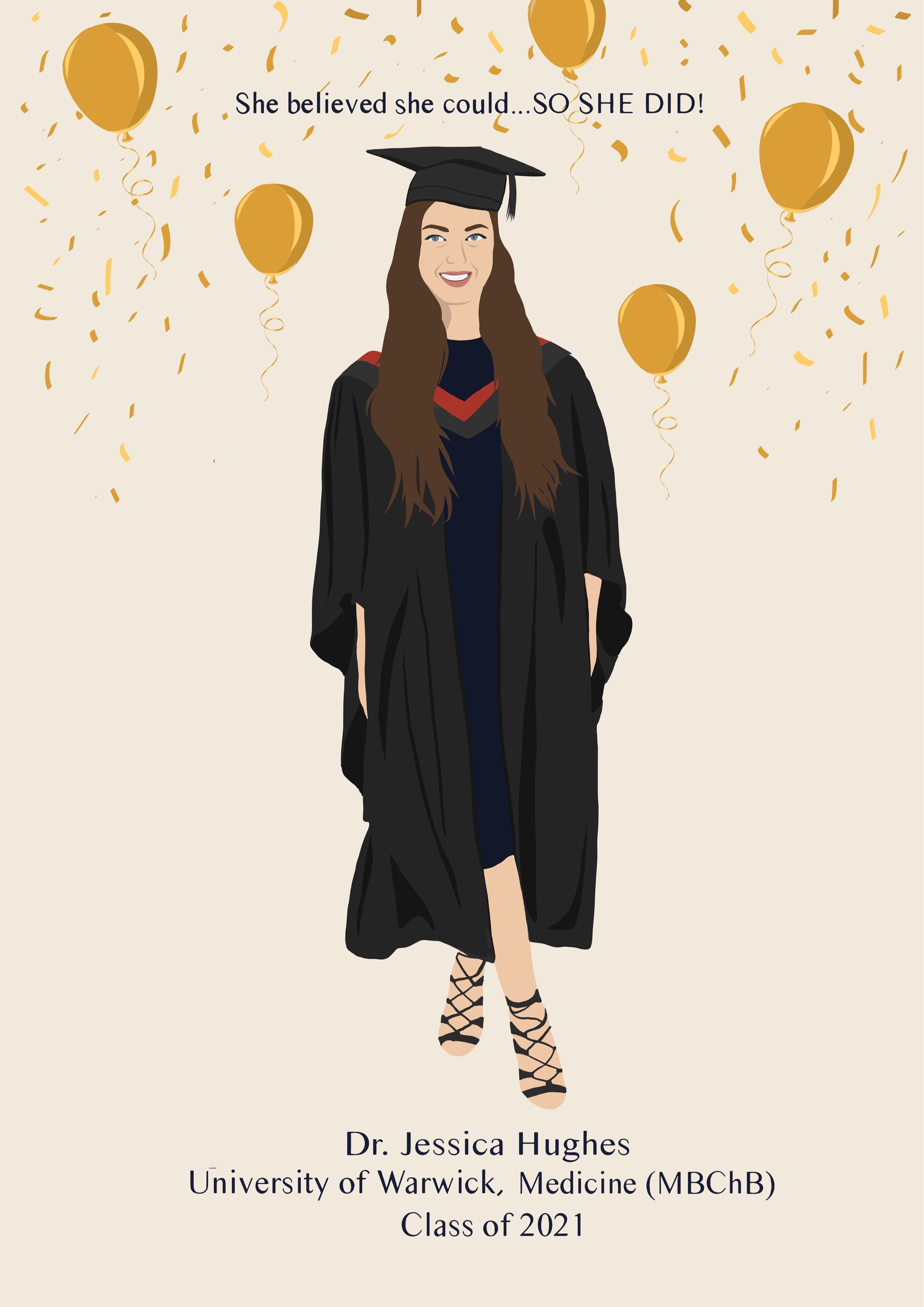 Hand Drawn Personalised Graduation Portrait Illustration/ Digital ...