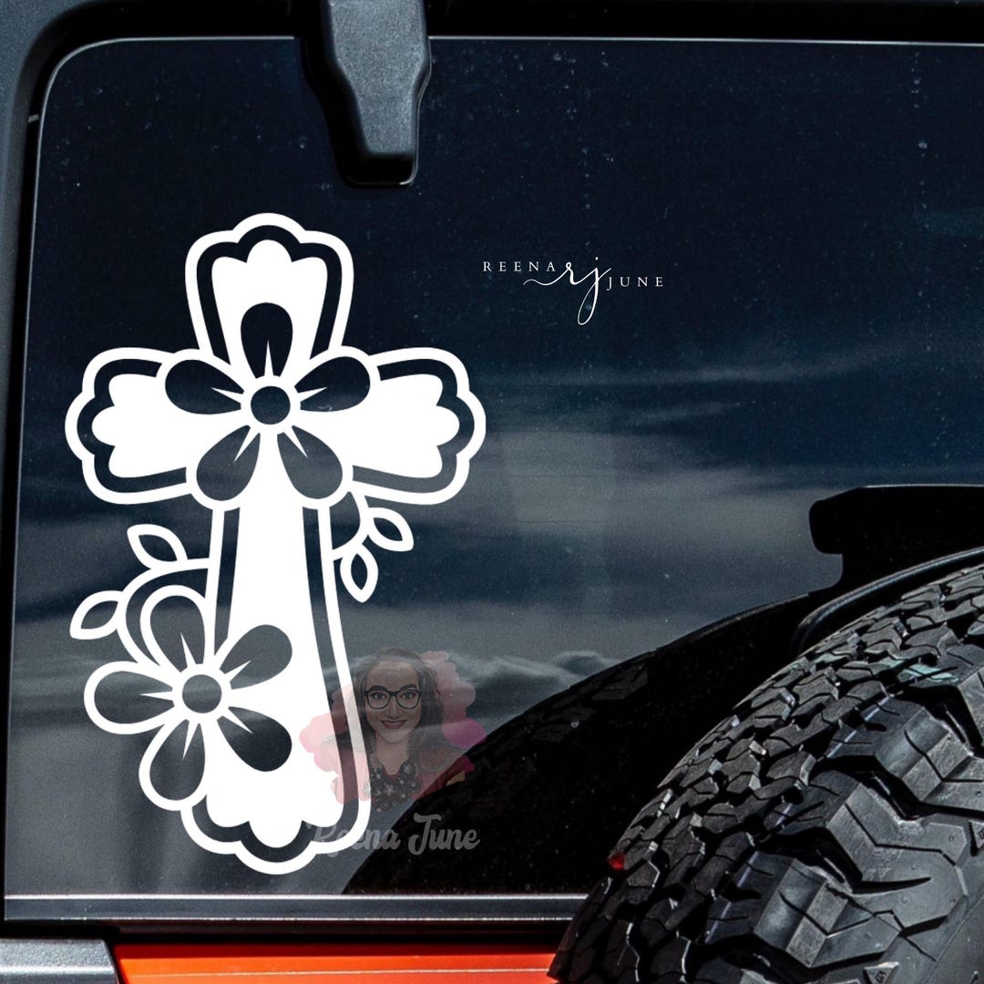 Floral Cross Car Decal, Cross Sticker, Religious Sticker, Christian ...