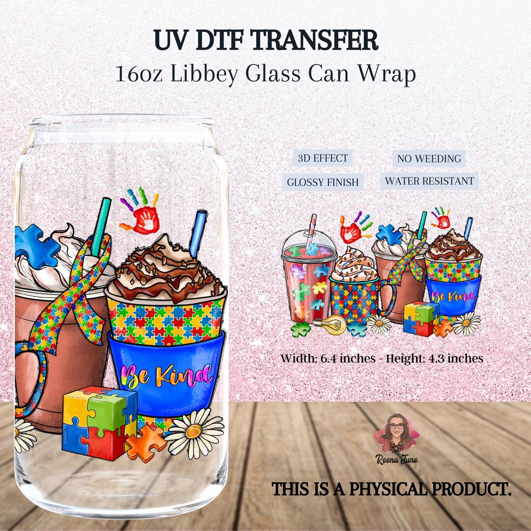 Autism Awareness UV DTF Wrap, Cup Wrap for 16oz. Glass Can, Autism Mom ...