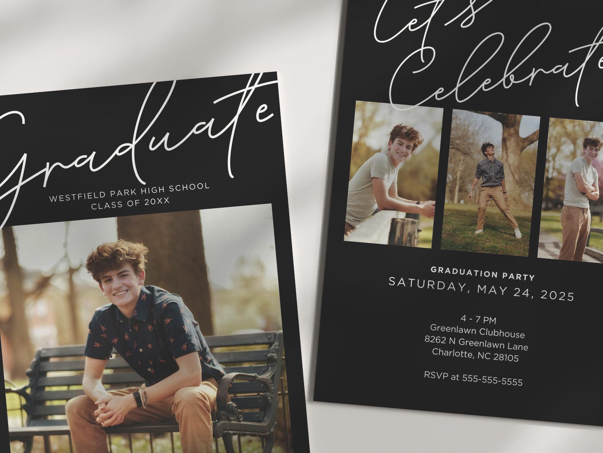 Boys High School Graduation Invitation Template | Editable Canva ...