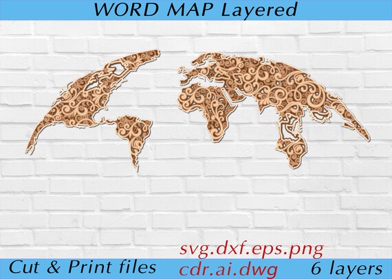 WORLD MAP Layered Laser Cut Filessvgdxfepspng Wall Art - Etsy