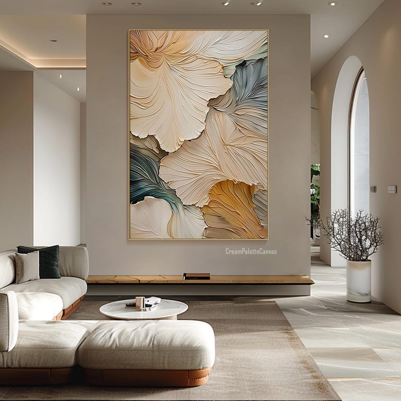 Neutral Tones 3D Abstract Ethereal Floral Textured Wall Art Unique Oil ...