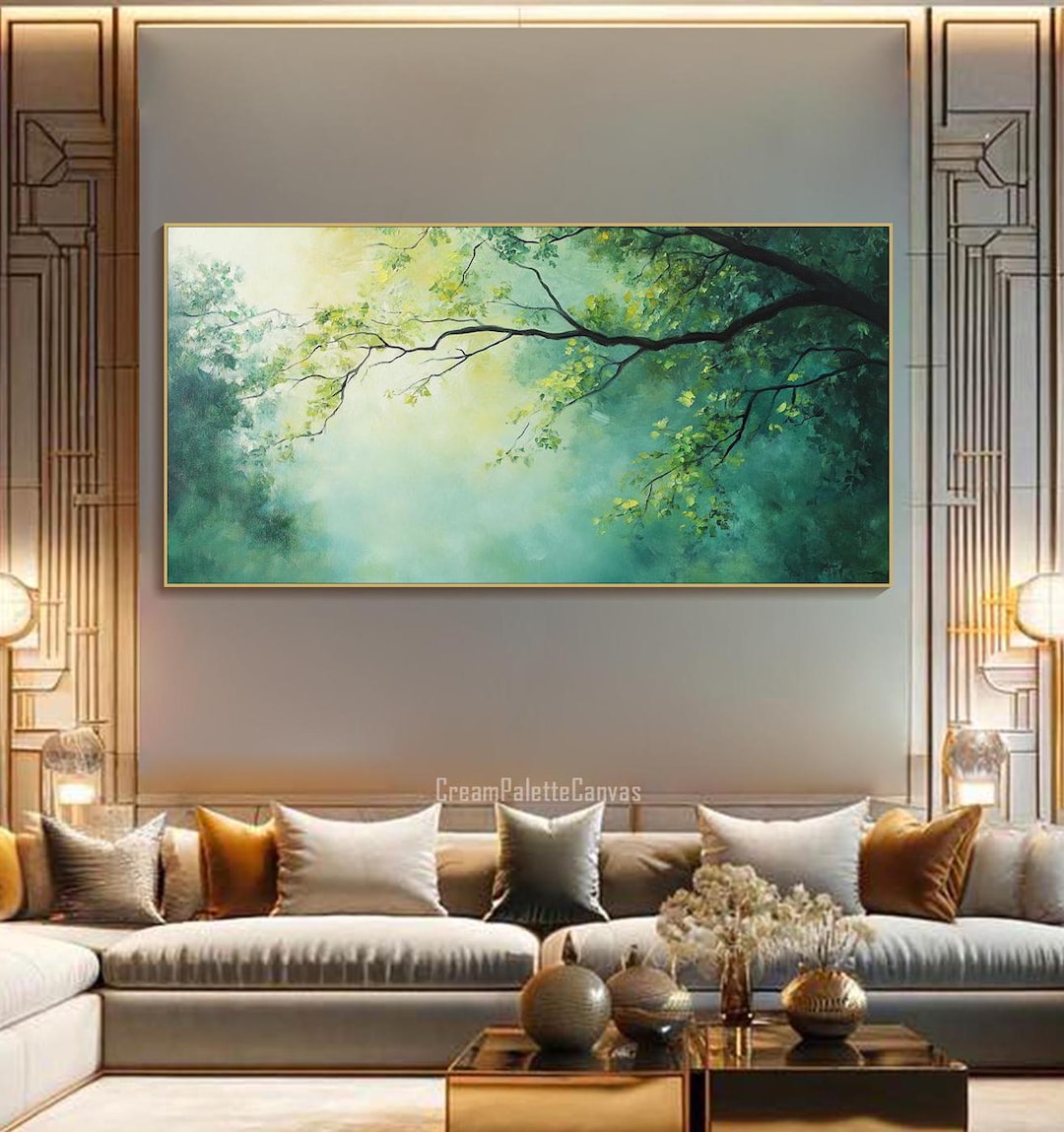 Green Panoramic Forest Tree Oil Painting on Canvas Nature Contemporary ...