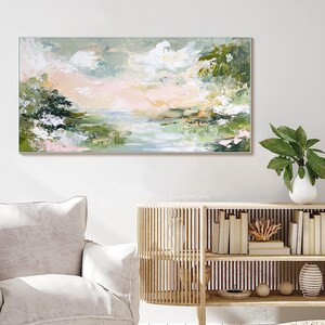 Soft Pastel Abstract Landscape Textured Wall Art Minimalist Green Pink ...
