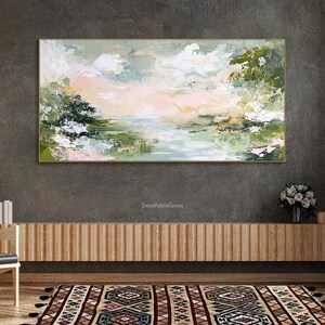 Soft Pastel Abstract Landscape Textured Wall Art Minimalist Green Pink ...