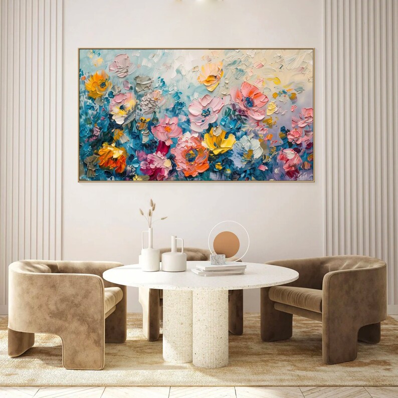 Original 3D Abstract Colorful Flower Painting on Canvas Blossom Nature ...
