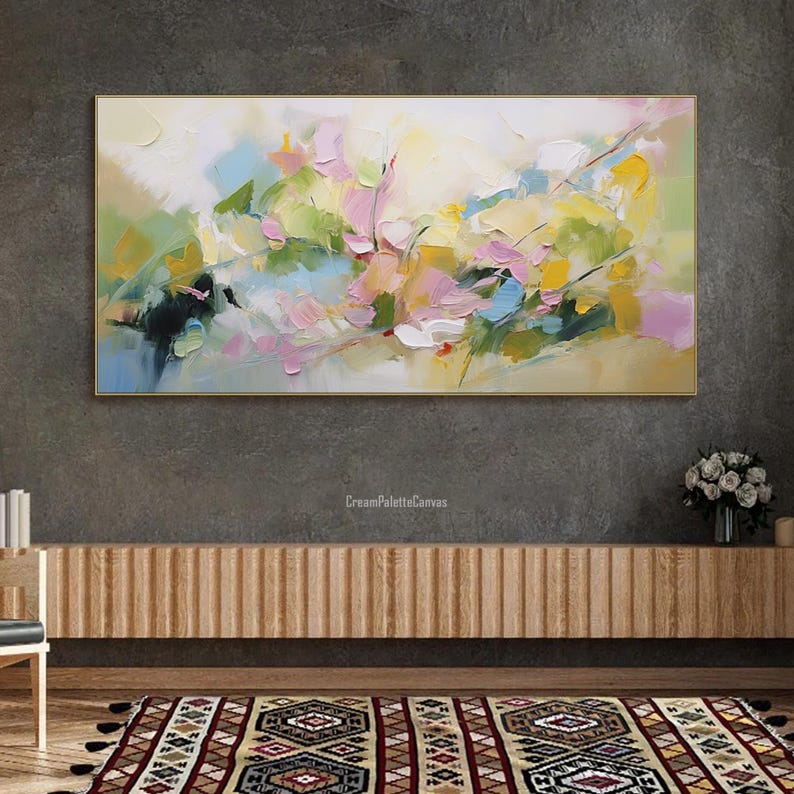 Modern Abstract Floral Textured Wall Art Pastel Flower Hand-painted Oil ...