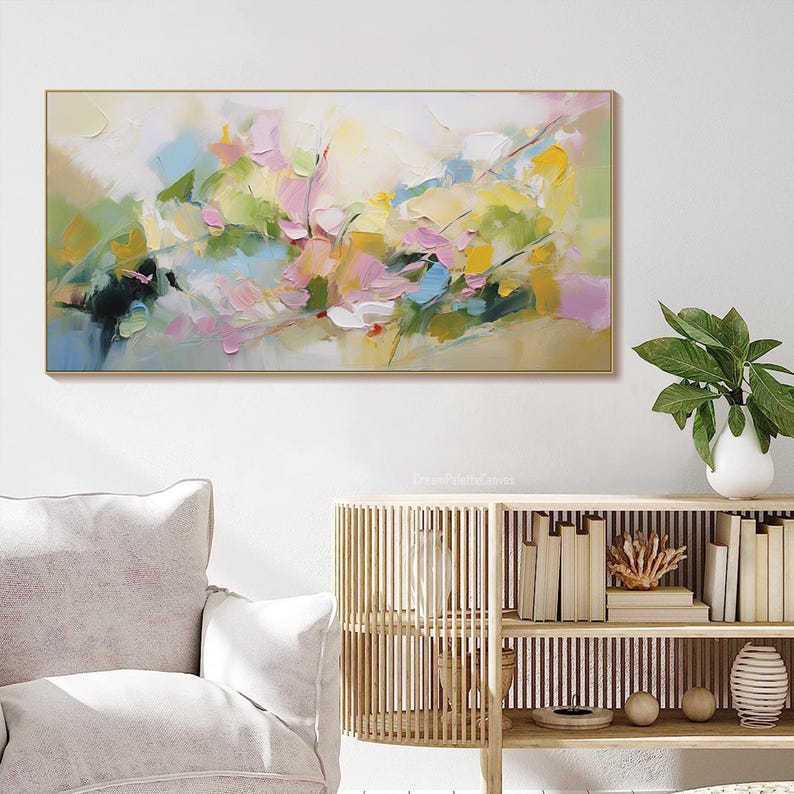 Modern Abstract Floral Textured Wall Art Pastel Flower Hand-painted Oil ...