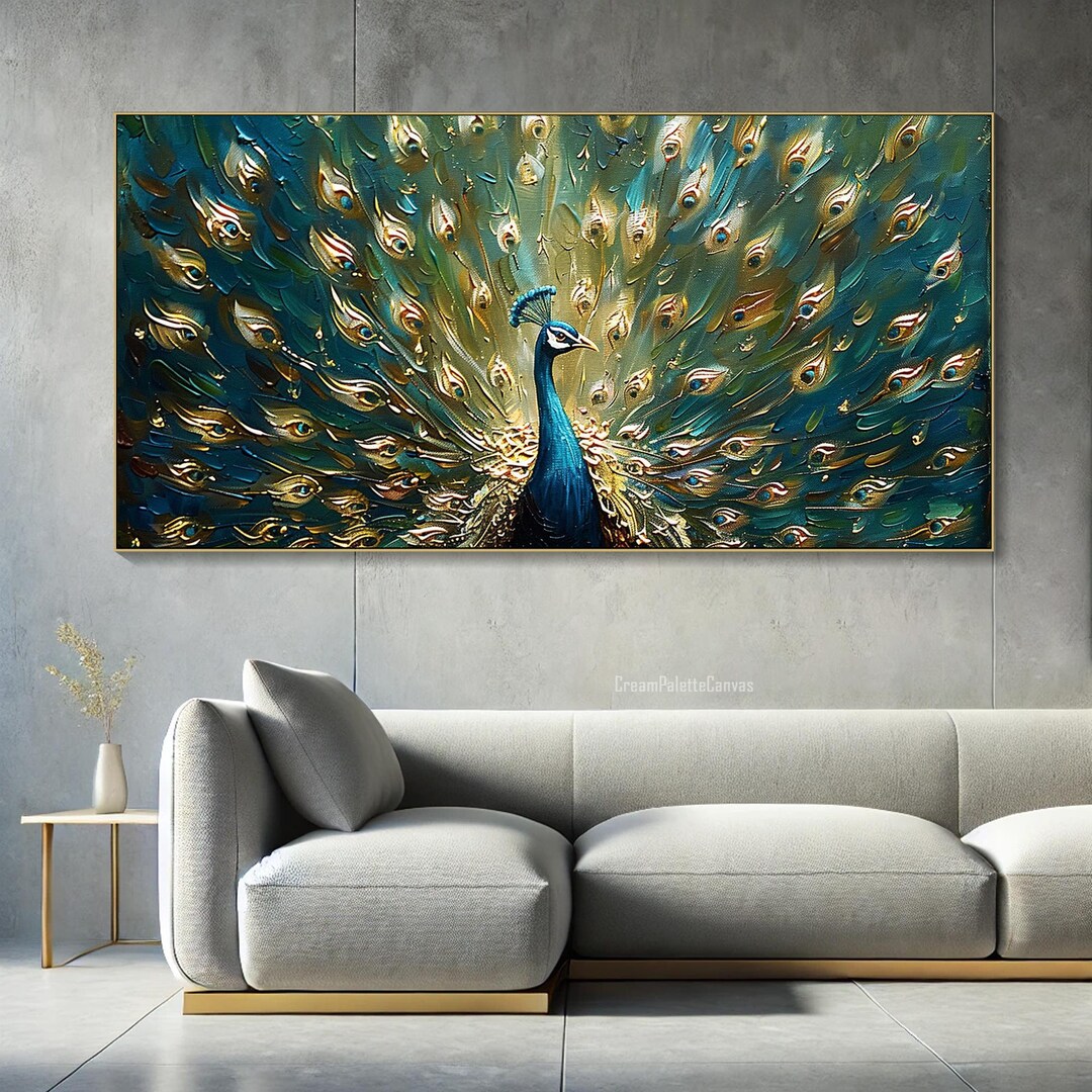 Exquisite Peacock Oil Painting Luxurious and Vibrant Feather Textured ...