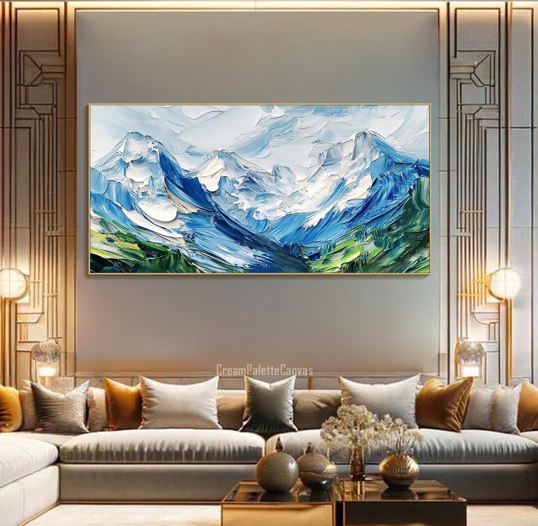 Mountain Landscape Oil Painting on Canvas Alpine Blue Hills Textured ...